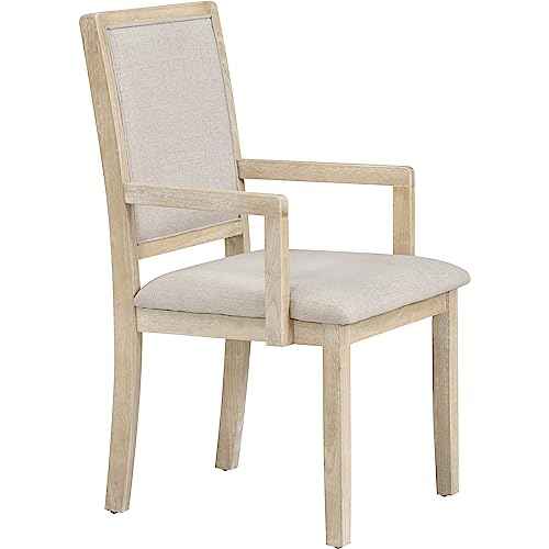 5-Piece Extendable Dining Table Set with Upholstered Chairs and Armrests, Two-Size Round to Oval Butterfly Leaf Wood Table, Natural Wood