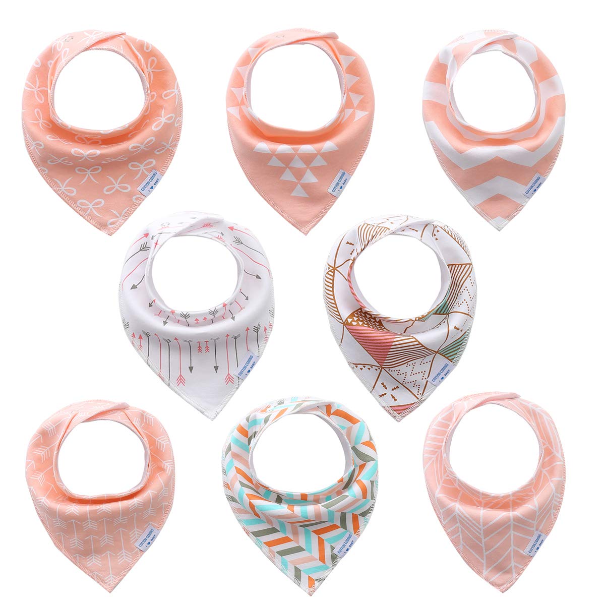 Pink Organic Cotton Baby Bandana Drool Bibs for Girls 8 Pack