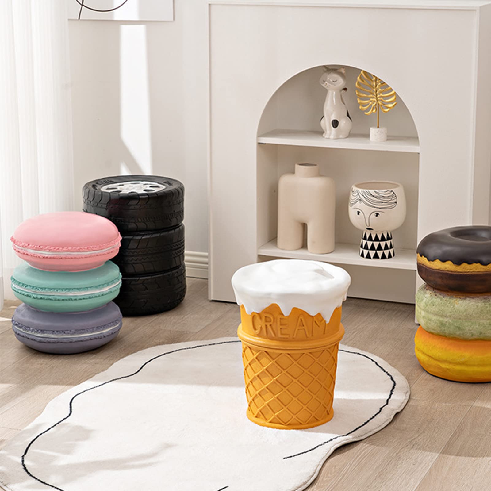 Miokycl Simulated Food Stool Soft Retro Fun Ingenious Decorative Low Food Shoe Changing Stool for Home (Sweetheart Cookie)
