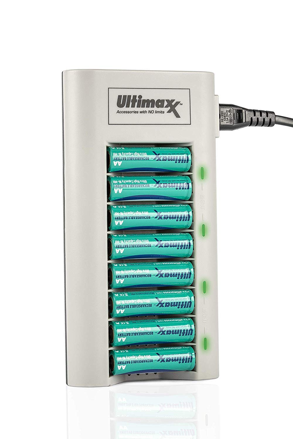 Ultimaxx Charger with Batteries β 8 Port Battery Charger with 4 AA Batteries 3150mAh and 4 AAA Batteries 1100mAh Memory Free- Rechargeable, Ni-MH, Durable & Long-Lasting Batteries