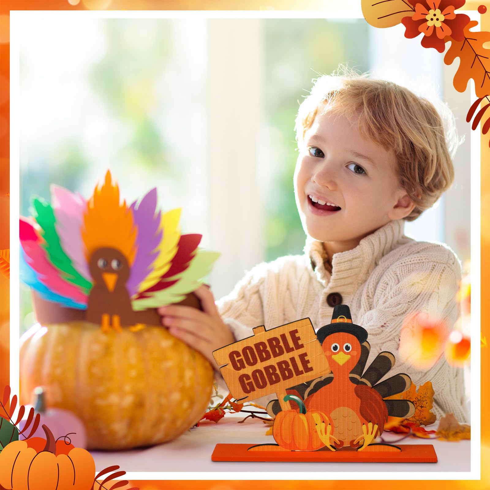 6 Pieces Thanksgiving Table Centerpiece Signs Wood Thanksgiving Fall Decor for Table Harvest Autumn Pumpkin Decor Thanksgiving Decor for Tables, Tiered Tray, Home Kitchen