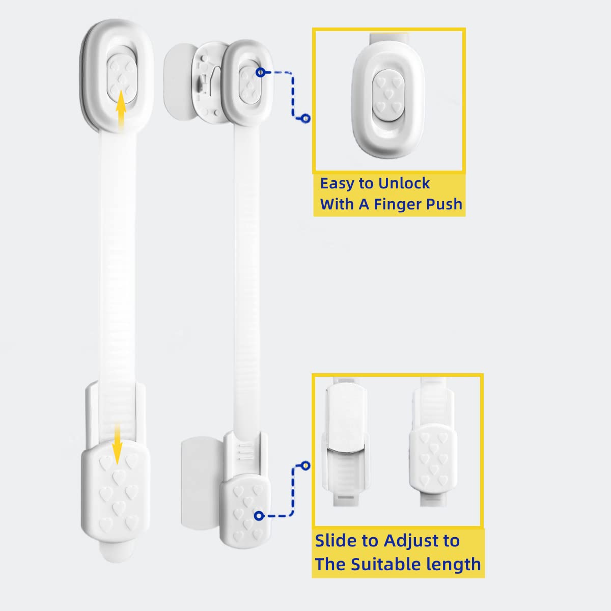 6 Pack Child Safety Strap Locks | Lerkumey Adjustable Baby Locks for Fridge, Cabinets, Drawers, Dishwasher, Toilet | Easy Installation | No Drilling Required (White)