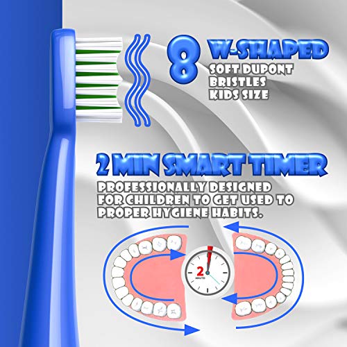 LEMARC USA Supersonic Kids Electric Toothbrush 8 Dupont Brush Heads, USB Rechargeable, Vibration Speed Control Plus Massage Mode, 2 Min Timer, Waterproof, for Age 3+