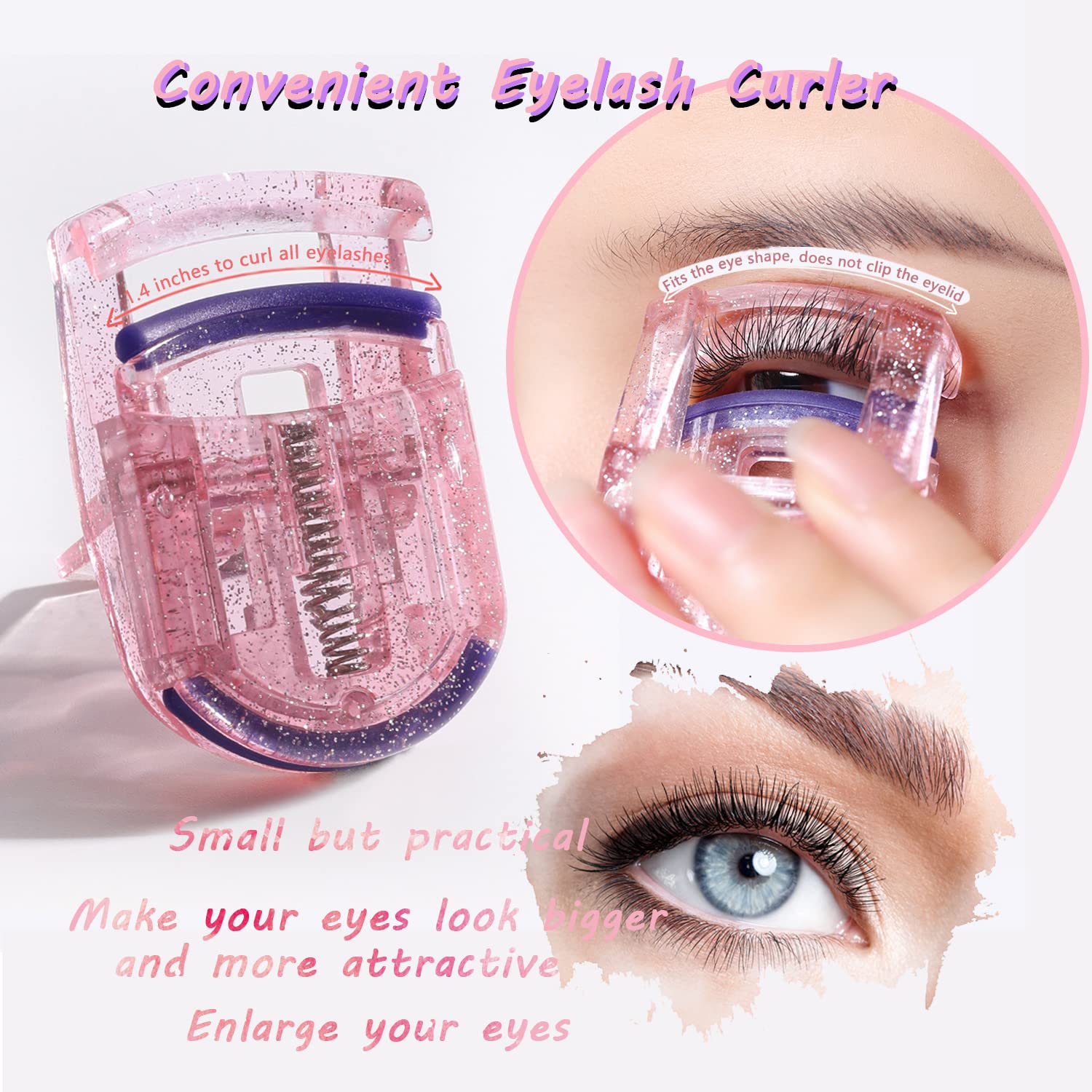 3 in 1 Eyelash Application Tool Kit,Eyelash Comb Eyelashes Separator Curler Portable Curler and False Eyelash Applicator Tool Tweezers Eyelashes Buddy Kit (3 Pcs, Pink)