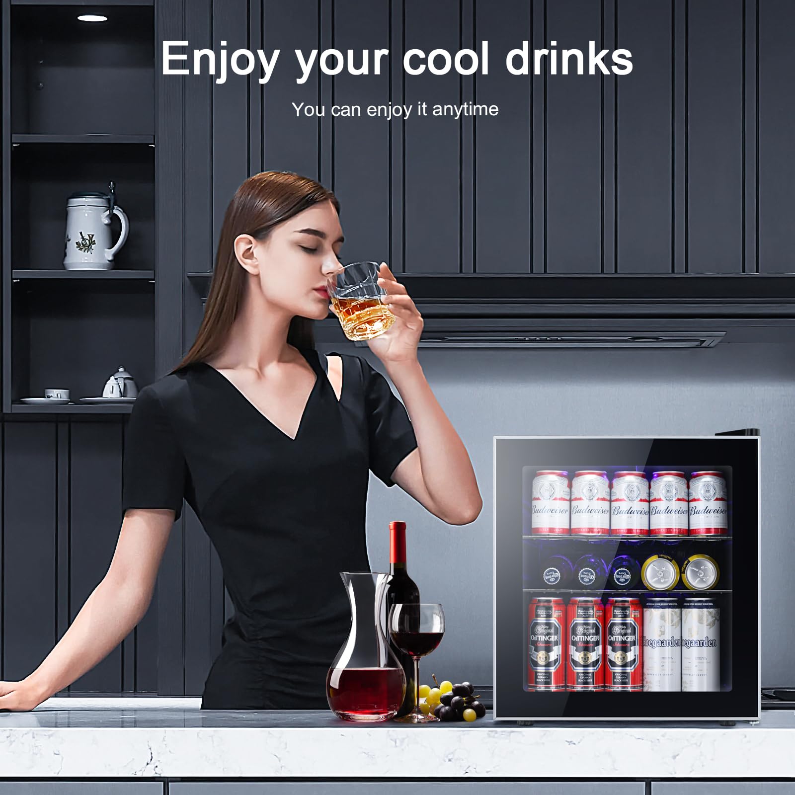 Antarctic Star 60 Can Mini Fridge Cooler - Beverage Refrigerator Glass Door for Beer Soda Wine – Small Drink Dispenser Clear Front Removable for Home, Office Bar (1.6cu.ft)