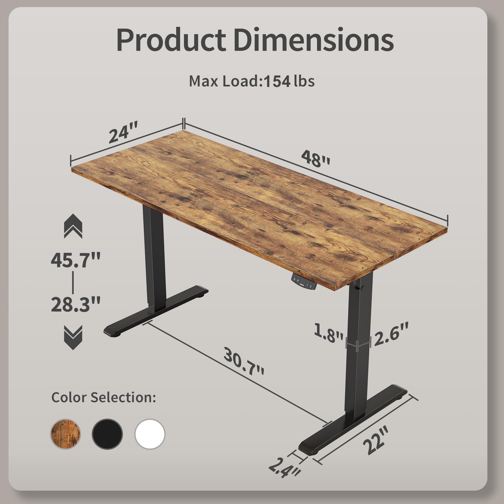 Agilestic Electric Standing Desk, 48 x 24 Inches Height Adjustable Desk, Sit Stand up Desk for Work Office Home, Ergonomic Rising Computer Table with Memory Preset, Rustic Brown