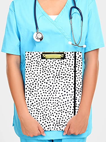 Steel Mill & Co Cute Clipboard Folio with Refillable Lined Notepad and Interior Storage Pocket, Black and White Padfolio for Work, Black Dots