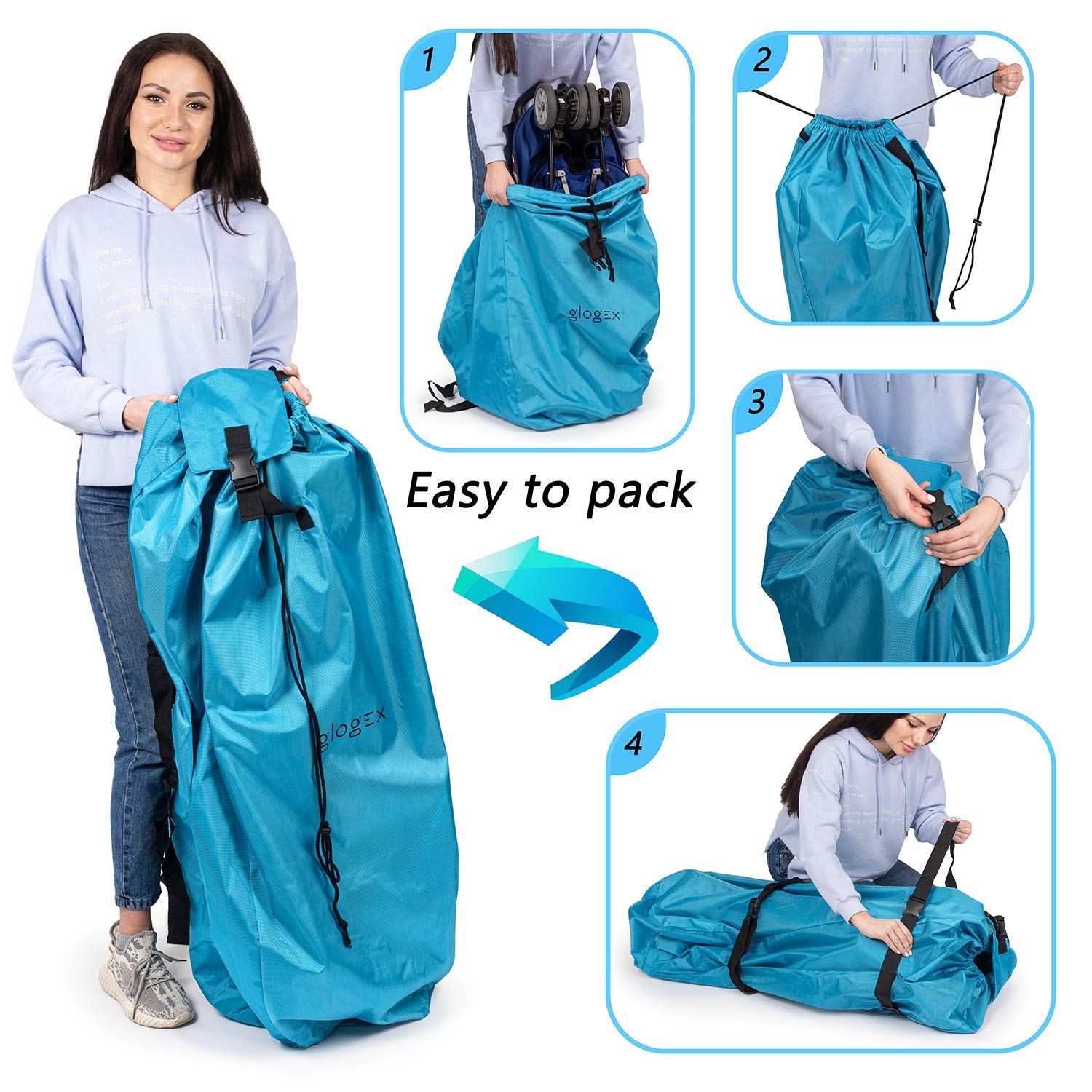 Glogex Stroller Travel Bag for Airplane, Gate Check Stroller Bag, Durable, Lightweight, Waterproof, with Carry Straps, Easy to Transport