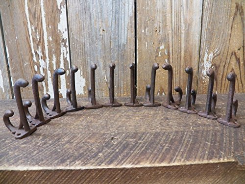 Coat Hat Hooks Cast Iron Lot Set of 12 Double Hook 3.25" Antique Vintage Style