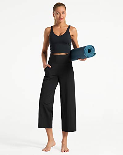 Dragon Fit Women Split Bootleg Yoga Capris Pants with Pockets Tummy Control High Waist Workout Flare Crop Pants (Large, 40k-Black)