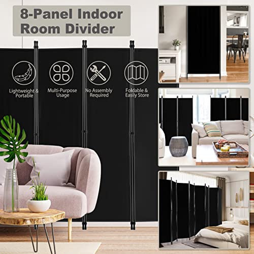 ACTREY 8-Panel Indoor Room Divider, Screen Movable Room Screen Separator Wall Protective Privacy Furniture Indoor Bedroom(Black