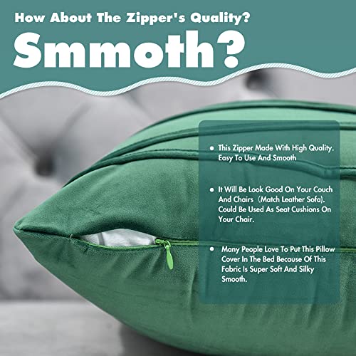NianEr Decorative Plush Velvet Throw Pillow Covers Sofa Accent Couch Pillows Set of 2 for Bed Living Room Square Pillow Cases 20X20 Deep Green