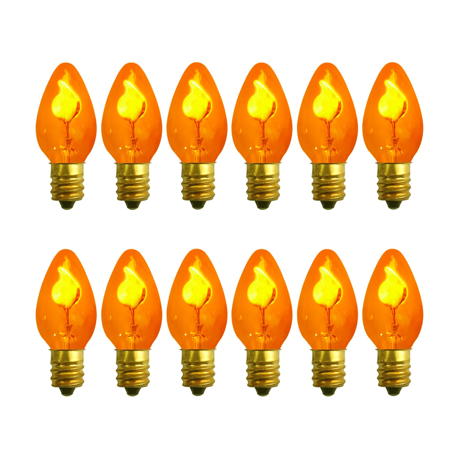 C7 Flickering Flame Light Bulbs, 12 Pack Orange Flickering Light Bulbs E12 Candelabra Base Light Bulbs, 1 Watt Edison Light Bulb for Chandelier Night Light Candle Lamp Christmas Halloween Decoration