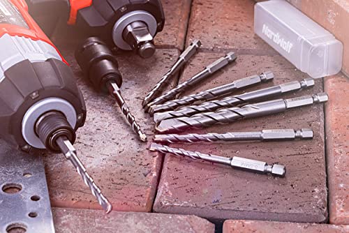 NordWolf 9-Piece Metric Carbide Tipped Masonry Drill Bit Set with 1/4" Hex Shank for Concrete, Brick, Block & Stone, Sizes 5.5(x3)-6.5(x3)-7-8-10mm