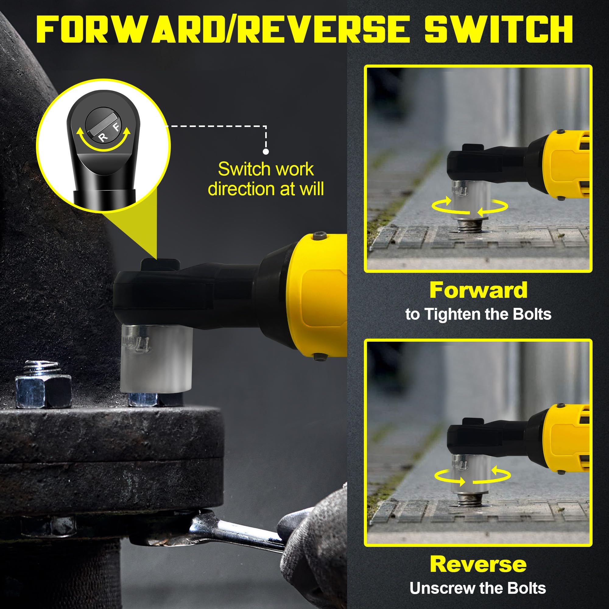 3/8" Cordless Ratchet Wrench Compatible with DEWALT 20V Battery, Electric Power Ratchet, Variable Speed Trigger, 45 Ft-lbs 400 RPM Wrench Tool, 7 Sockets, 1/4" Adapter & 3" Extension Bar (Tool Only)