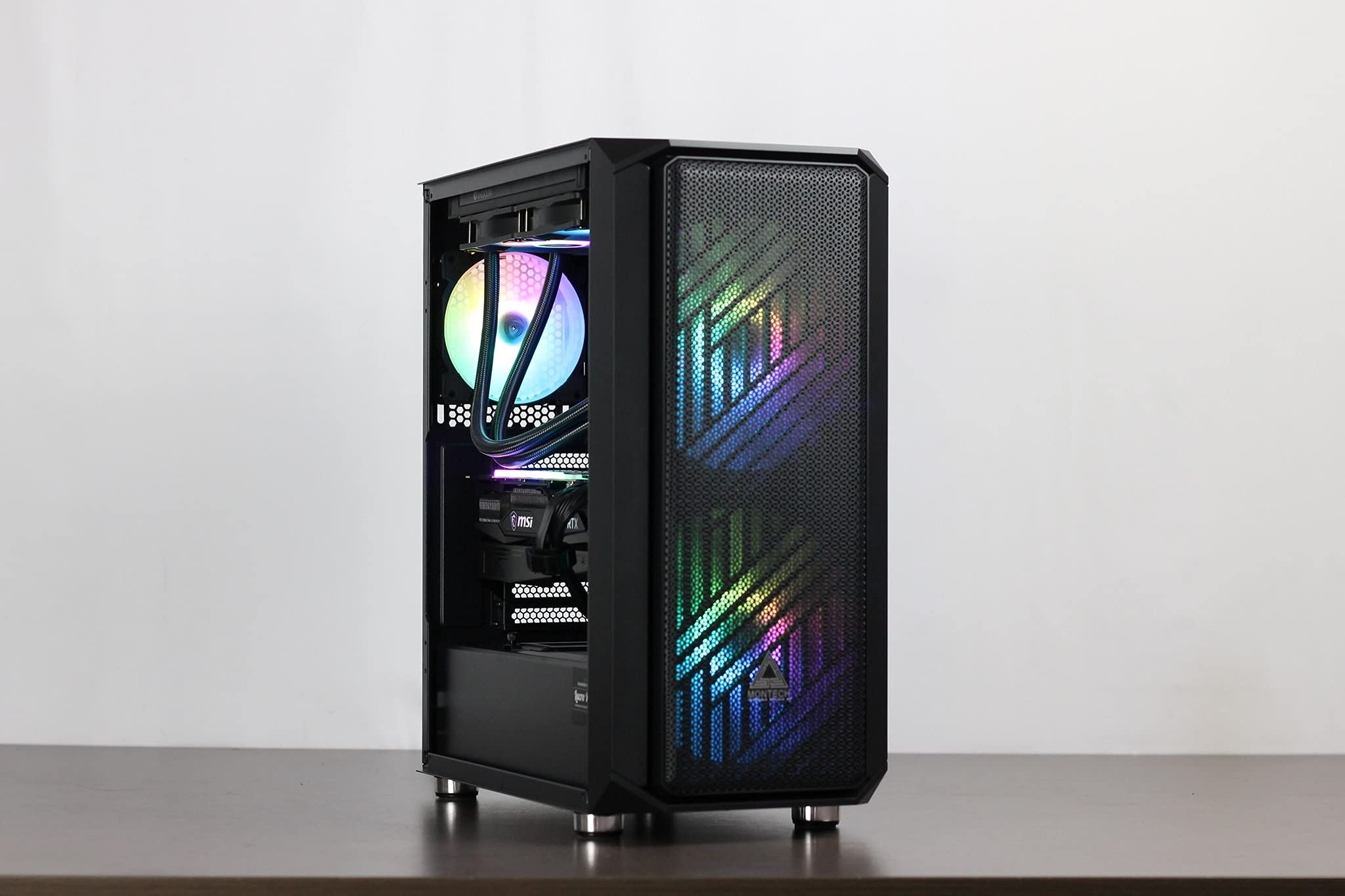 Montech AIR X Black ATX Mid-Tower Case, Super High Airflow, Pre-Installed Dual 200mm ARGB Fans, 120mm ARGB Fan, ARGB Controller, Motherboard Sync, Pull Out Tempered Glass, (AIR X ARGB)