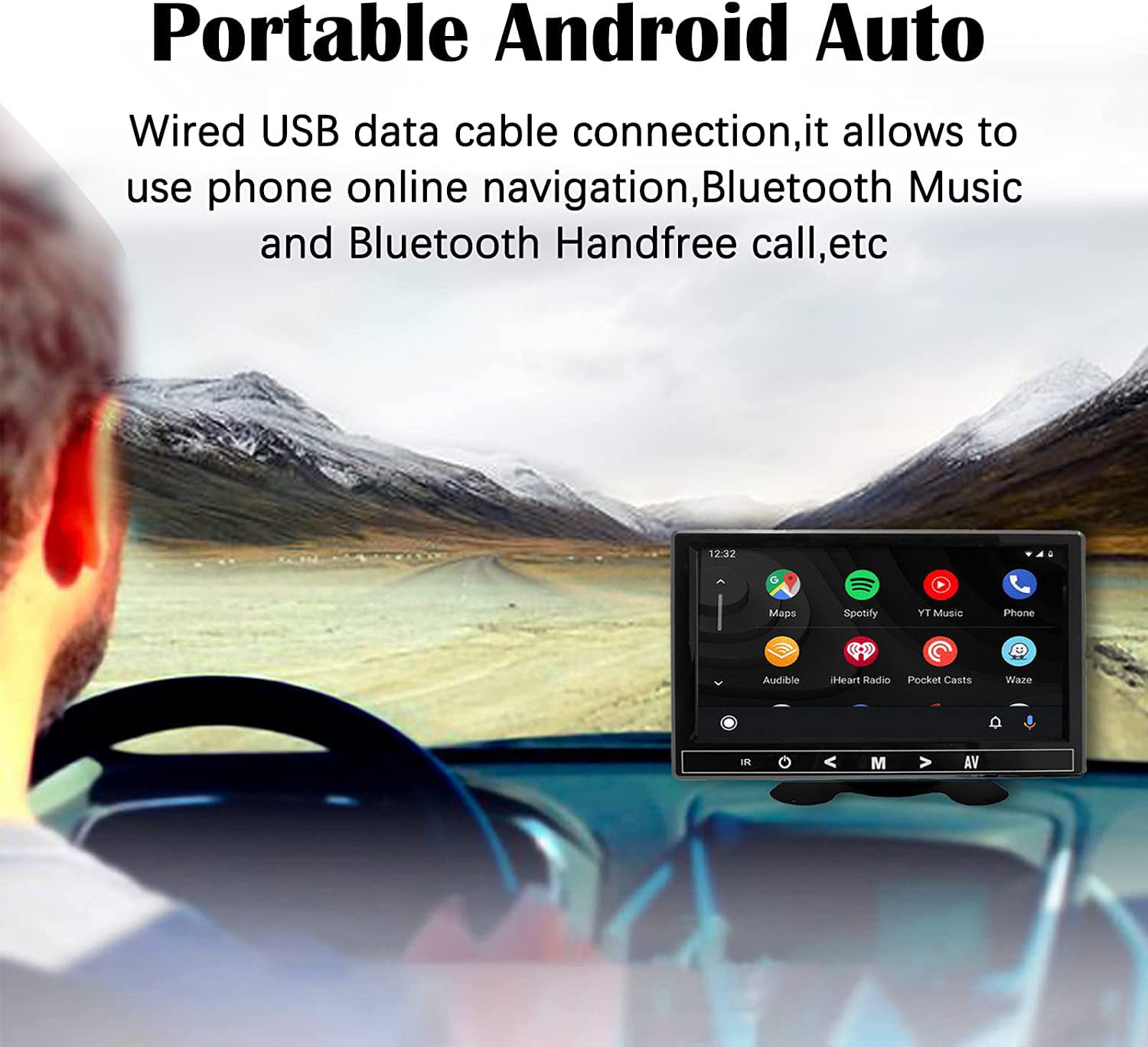 Binize Portable Carplay Screen Navigation, Portable 7 Inch Car Stereo Radio Compatible with Car Play & Android Auto, Touch Screen, Mirror Link ,Bluetooth for All Vehicles & Trucks