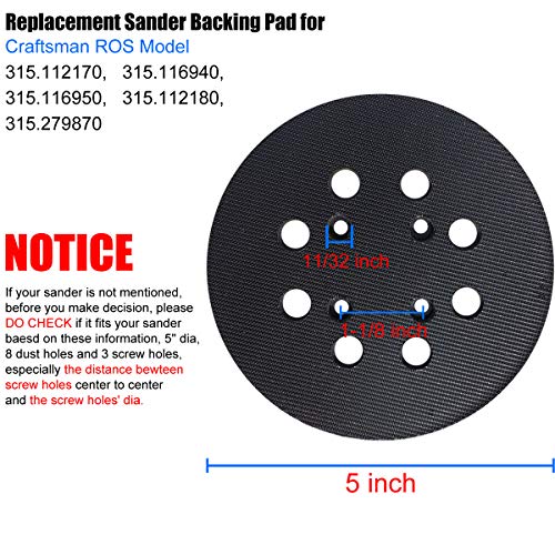 5" Hook and Loop Replacement Sander Pad for Craftsman 315 Model Random Orbit Sander