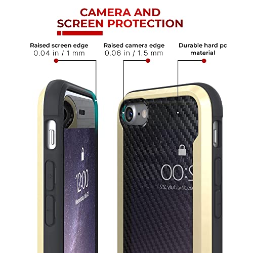 Nicexx Designed for iPhone 7 Case/Designed for iPhone 8 Case/Designed for iPhone SE 2020 Case with Carbon Fiber Pattern, 12ft. Drop Tested, Wireless Charging Compatible - Gold