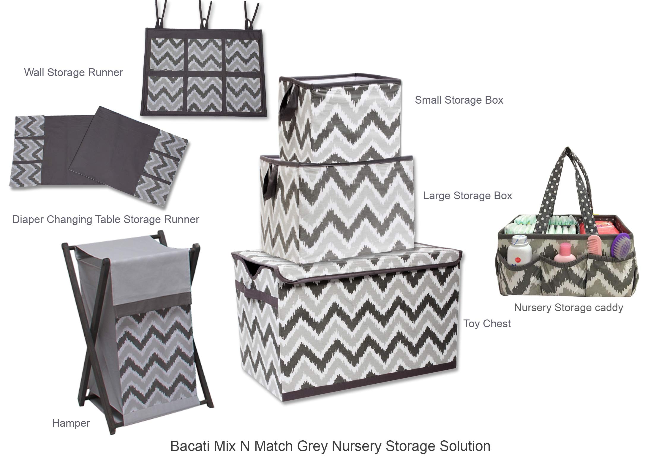 Bacati - 2 Pack Crib Fitted Sheets - Mix and Match Ikat Zigzag Chevron Soft Breathable 100% Cotton Percale Baby Sheets - Fits Standard 28 x 52 X 5 inches Crib & Toddler Mattresses (Grey)