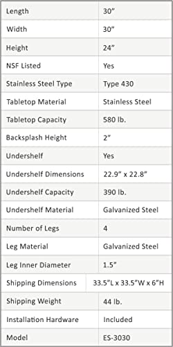 AmGood 30" x 30" Stainless Steel Equipment Stand | Height: 24" | Commercial Heavy Duty Grill Table