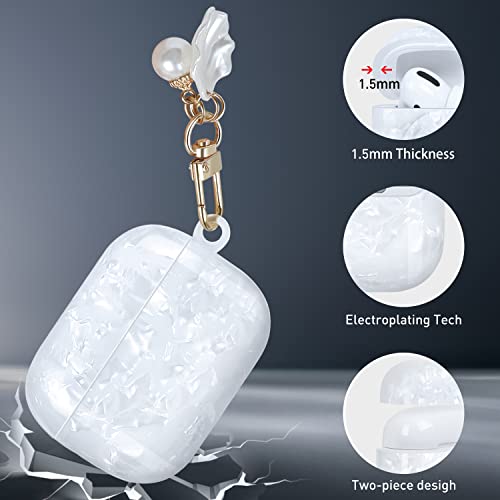 AirPods Pro Case Cover Pearl Shell Keychain for Apple AirPods Pro, Full Protective Silicone Accessories Skin Cover for Women Men Girl with AirPod pro Wireless Charging Case [Front LED Visible]