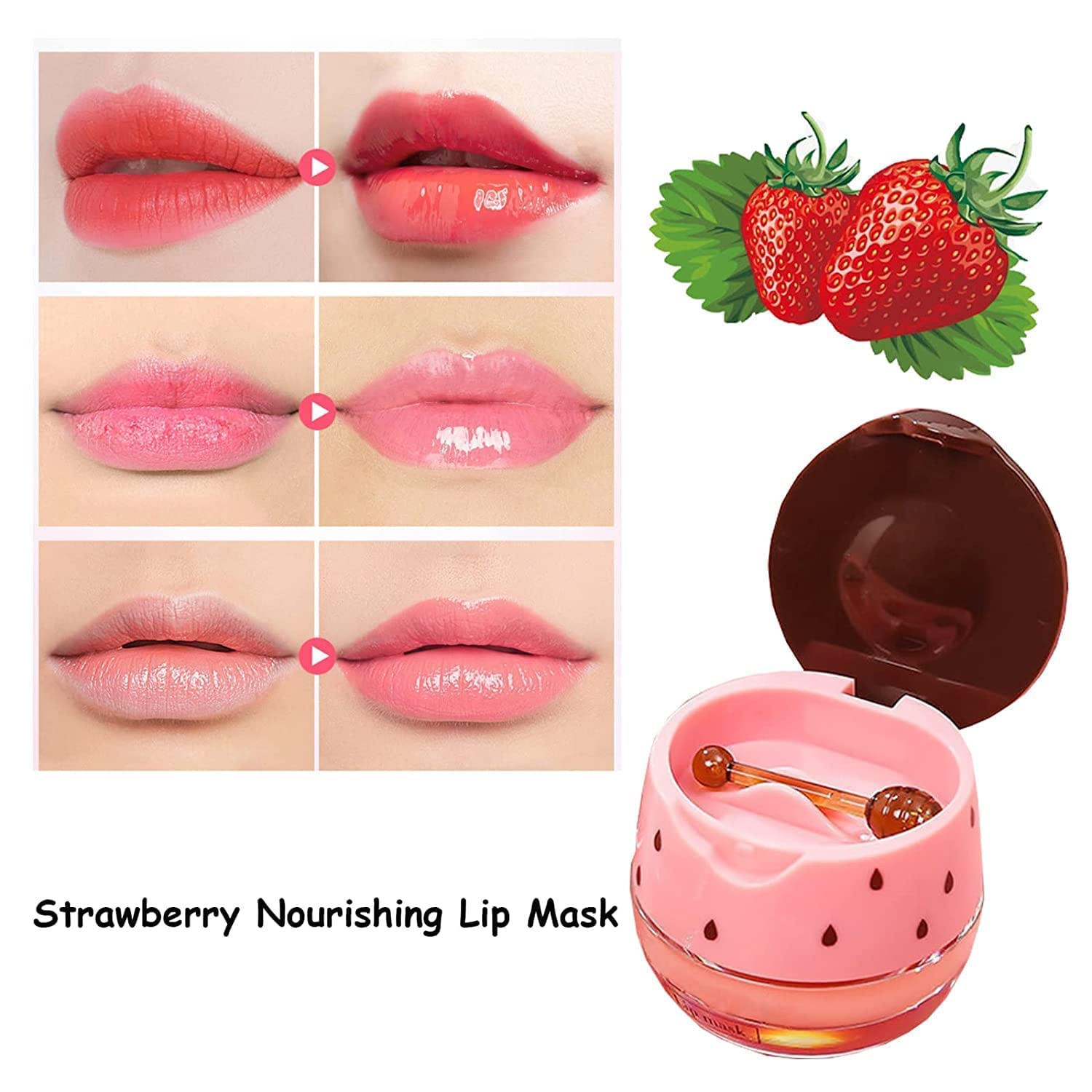 2 Pcs Lip Mask, Strawberry and Honey Lip Sleeping Mask, Lip Moisturizer For Dry and Cracked, Effectively Reduces Lip Lines, Day and Night Lip Care, Propolis Lip Balm