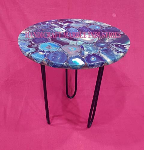 21" Inch Round Blue Agate Coffee Table with Hair Pin Style Metal Base, Agate Round Coffee Table, Agate Side Table Home Decor, Piece Of Conversation, Family HeirLoom