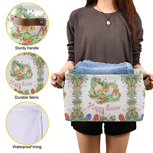 ALAZA Happy Easter Bunny Rabbit Egg Floral Foldable Storage Box Storage Basket Organizer Bins with Handles for Shelf Closet Living Room Bedroom Home Office 2 Pack