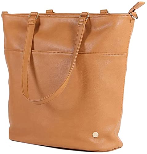 Little Unicorn Citywalk Tote – Diaper, Work, Travel Bag with Changing Pad - Premium Vegan Leather – 6 Interior Pockets – Wipes Clean Inside & Out (Cognac)