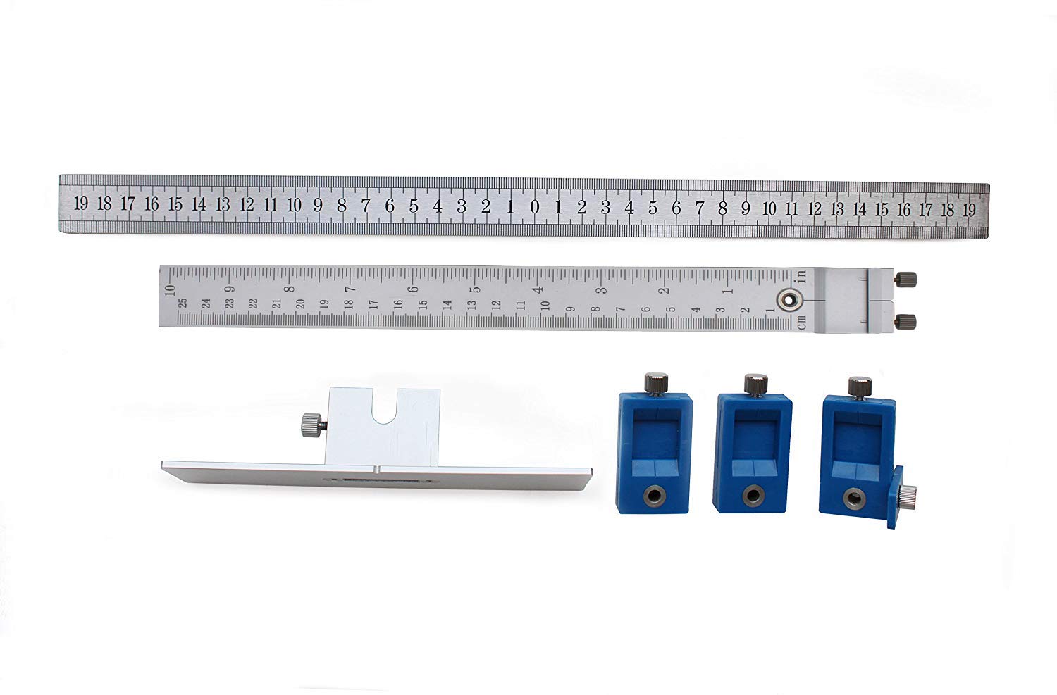 Cabinet Hardware Jig Tool for Handles and Knobs Drawer Guide Jig on Doors and Drawer Fronts, Fastest and Most Accurate Knob for inch Scale-Blue Aluminium Box