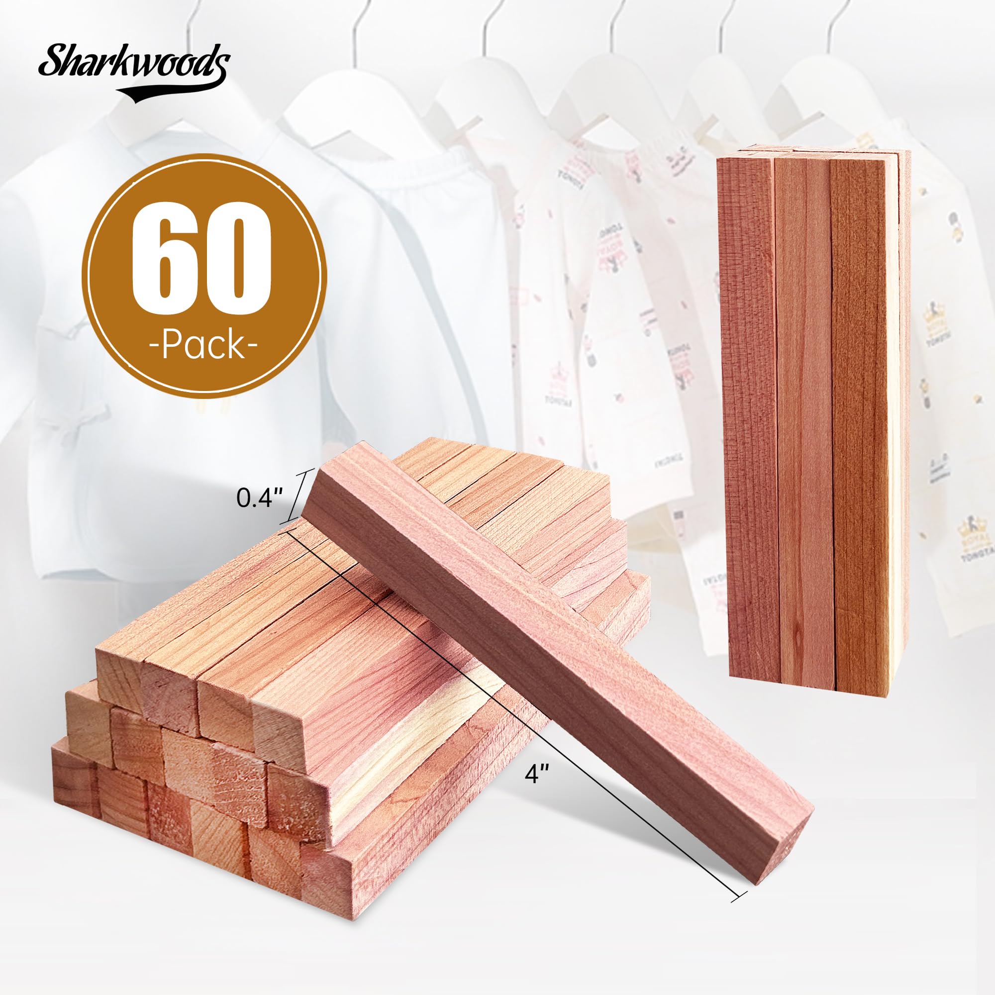 60 Cedar Blocks for Clothes Storage, Cedar Sticks 100% Natural Aromatic Cedar Accessories for Closets & Drawers (60 Pack-Sticks)