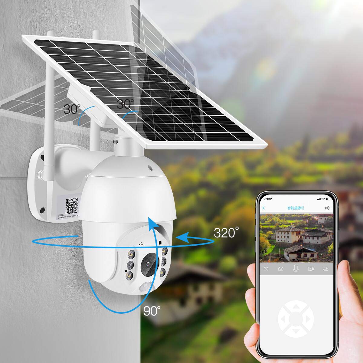 3G/4G LTE Outdoor Solar Powered Cellular Security Camera PIR Motion Recording Pan Tilt 360°View Spotlight Two-Way Audio IP65 Weatherproof 1080P Night Vision AT-S600