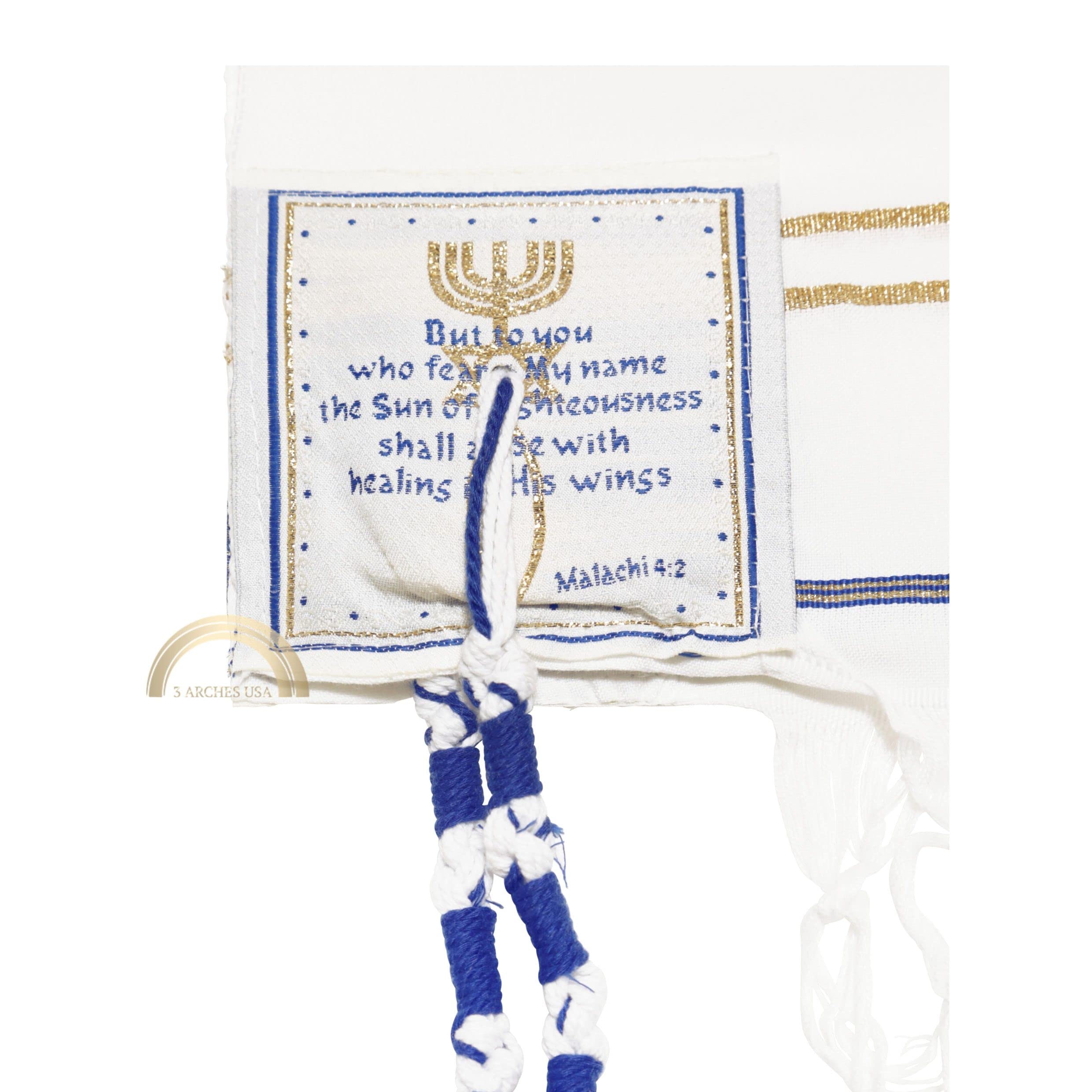 3 ARCHES USA, New Covenant Prayer Shawl Christian, Royal Blue Messianic Tallit 72”X22” With Bag, Israel Design.