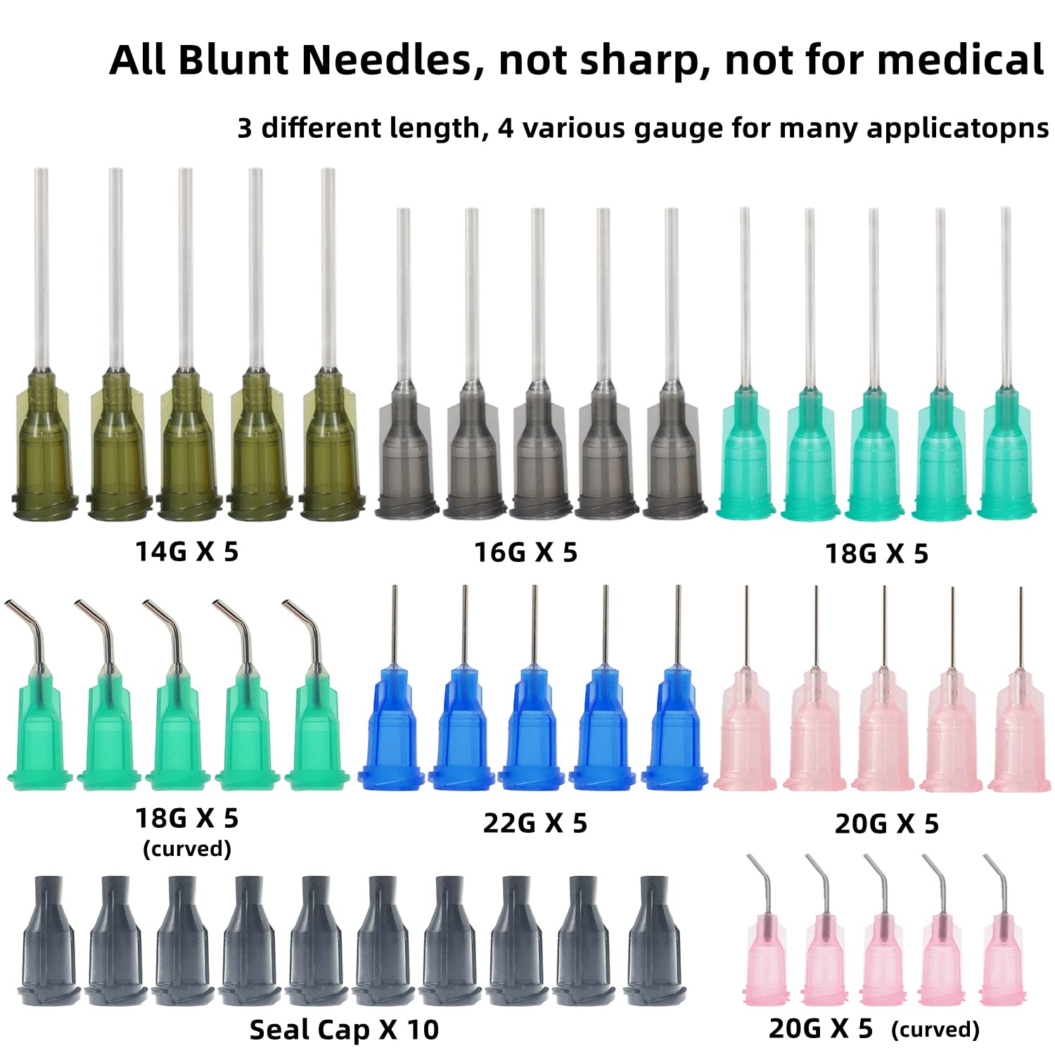 30 Pack 1ml, 3ml, 5ml, 10ml, 20ml, Dispenser and 50ml Glue Bottle. 14ga, 16ga, 18ga, 20ga, 22ga Dispensing head and Caps. Measuring Liquids and Refilling. Glue Applicator or Oil