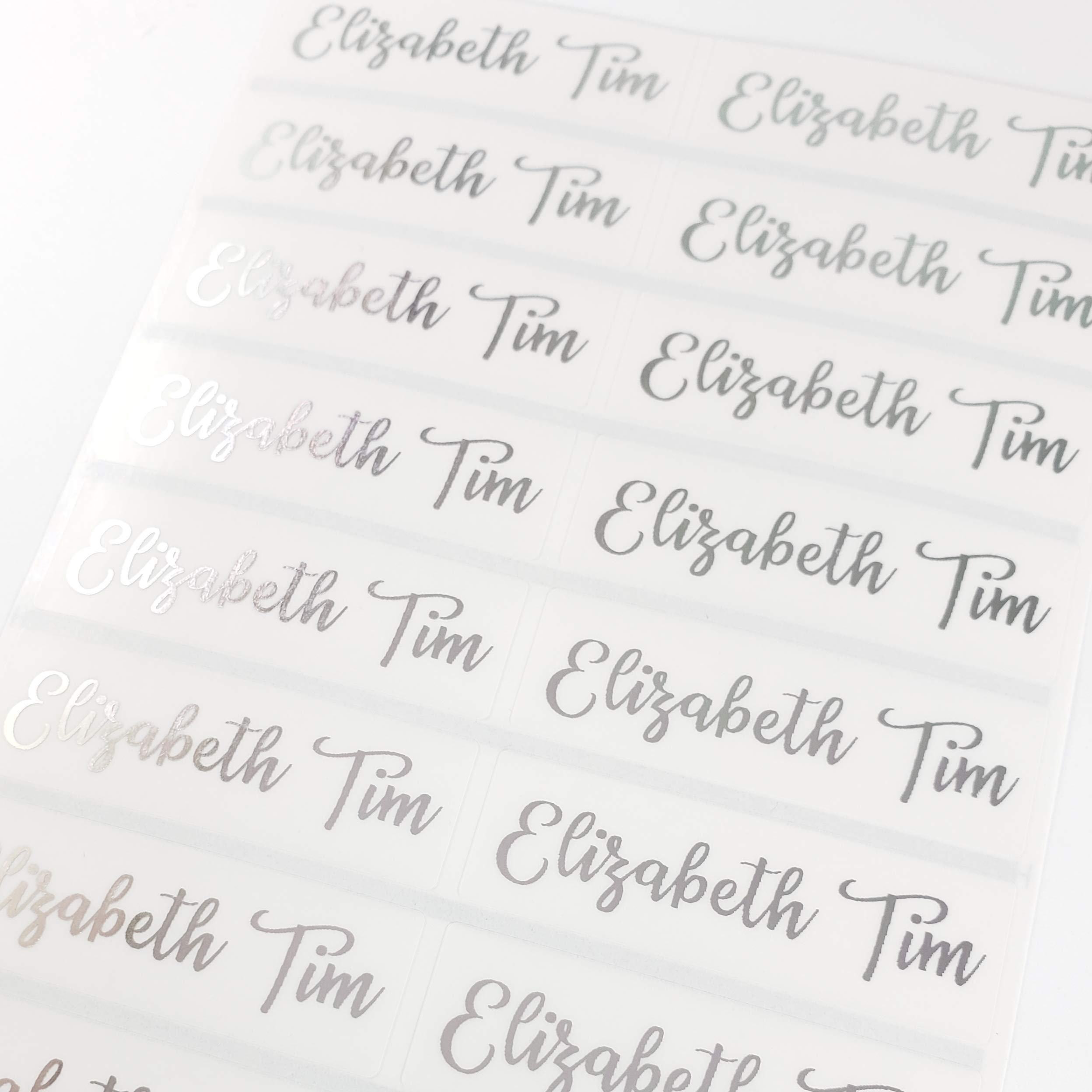48 Long SILVER INK on Clear Transparent Waterproof Name Stickers- Daycare Labels- School Labels- Long Rectangle Labels Hanprinting