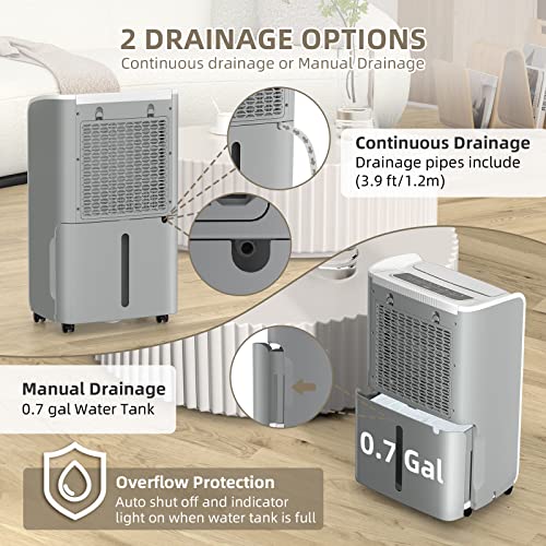 AIRPLUS 4,500 Sq.Ft 70 Pint Dehumidifiers for Basement and Home-Dehumidifier with Drain Hose,Efficient,Energy-with Dual Protection and 4 Smart Modes,24H Timer,Defrost,for Bedroom,bathroom,Large Room