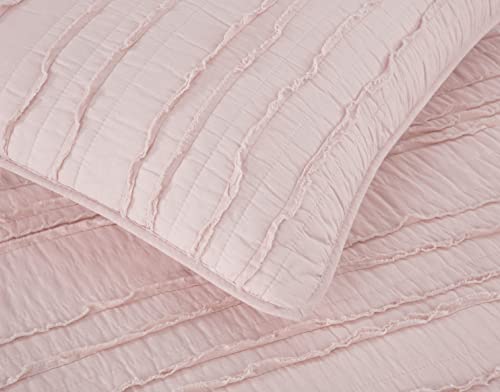 Chezmoi Collection Katy 3-Piece Frayed Edge 100% Washed Cotton Quilt Set - Soft-Finished Lightweight Bedspread All Season Bedding, King, Blush