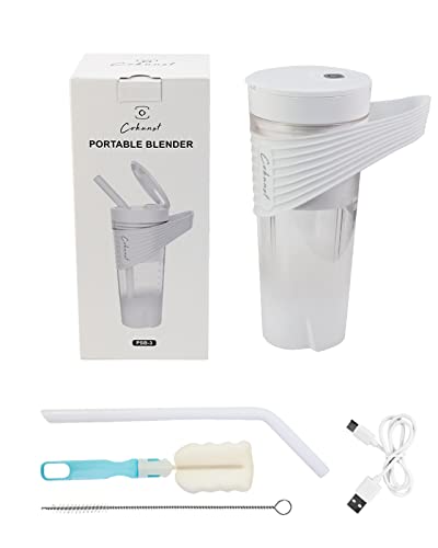 COKUNST Portable Blender for Shakes and Smoothies, BPA-Free USB Rechargeable 16oz Personal Blender Portable with 6 Blades, Powerful Portable Blender Bottles with Straw, Charging Cable, Cleaning Brush, Mini Portable Blender Cup