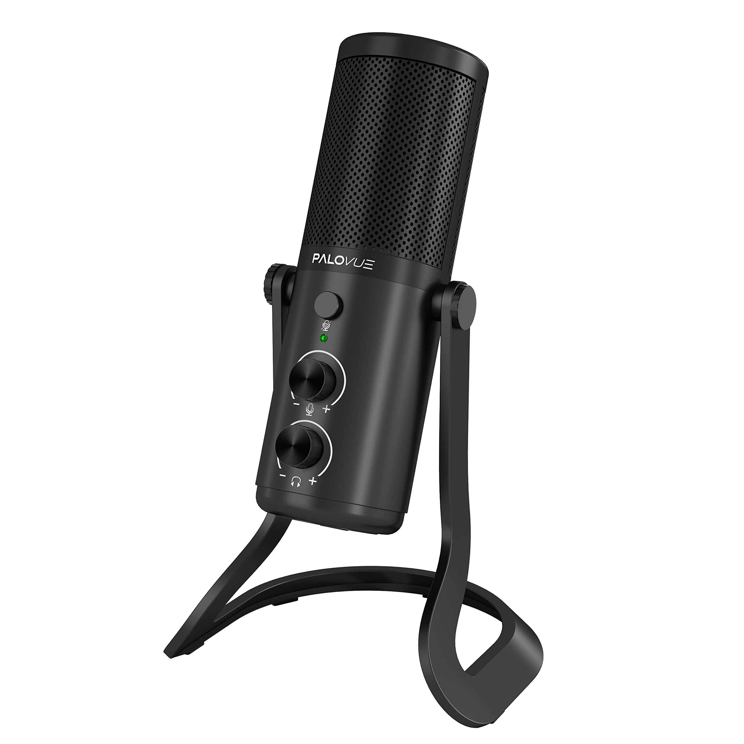 PALOVUE USB Computer Microphone, Condenser Microphone for PC, Gaming, Podcast, with Noise Cancelling Instant Mute, Volume Control, Headphone Output Streaming Mic for Recording Vocals YouTube