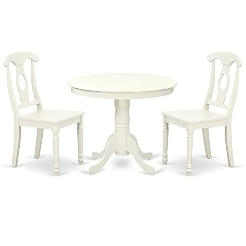 East West Furniture ANKE3-LWH-W Dining Room Table Set, 3-Pieces