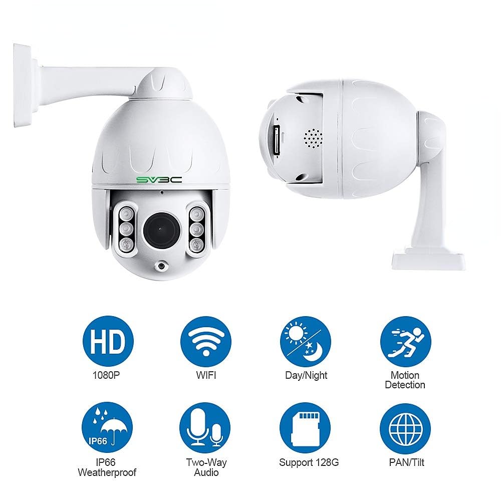 SV3C PTZ Poe Camera Outdoor 5MP Onvif Security Camera, 5X Optical Zoom, Auto Focus, Two-Way Audio, HD Night Vision, Waterproof, APP Motion Alerts, RTSP, Remote View, 24/7 Recording, Wired