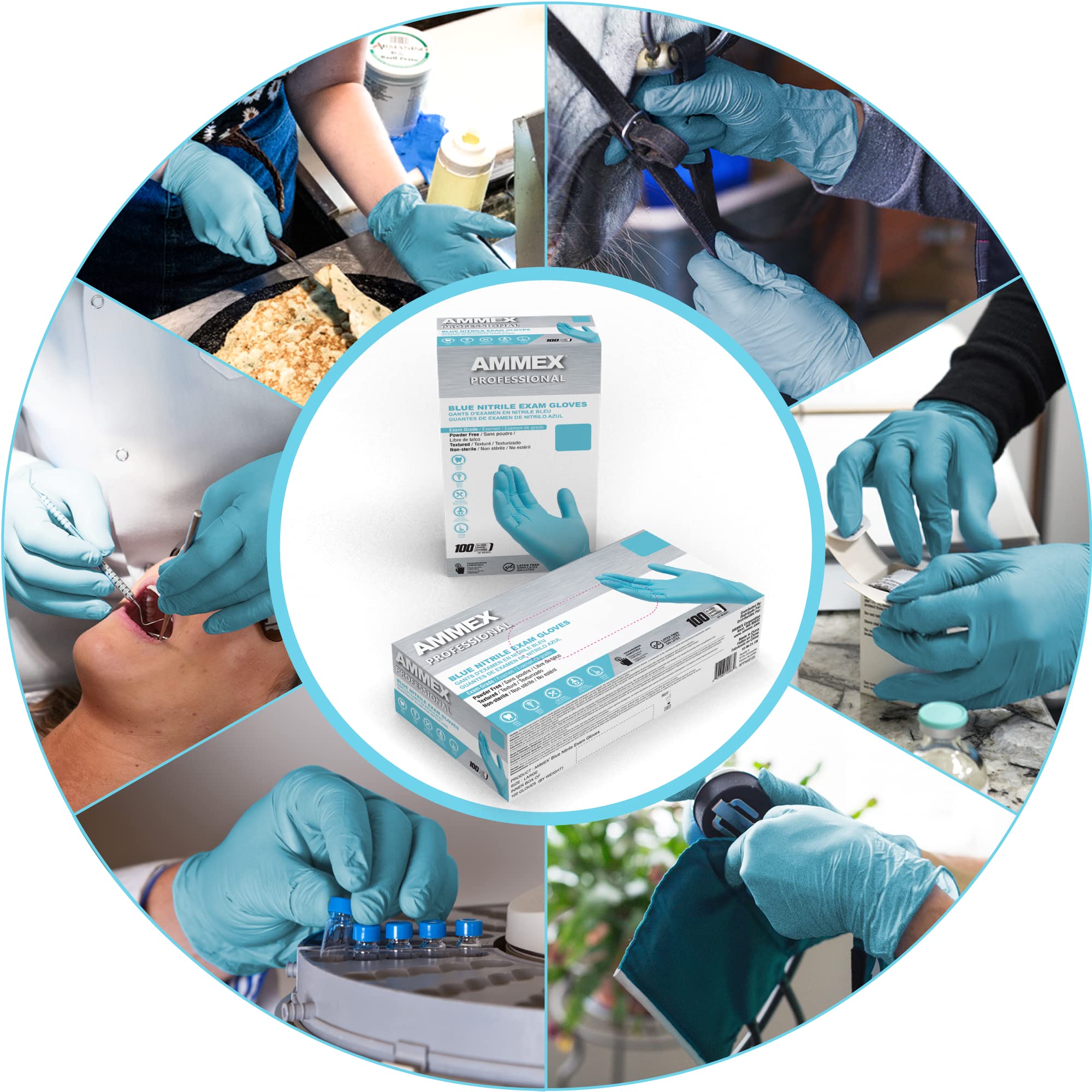 AMMEX Blue Nitrile Exam Gloves, Case of 1000, 3 Mil, Size Medium, Latex Free, Powder Free, Textured, Disposable, Non-Sterile, Food Safe, APFN44100