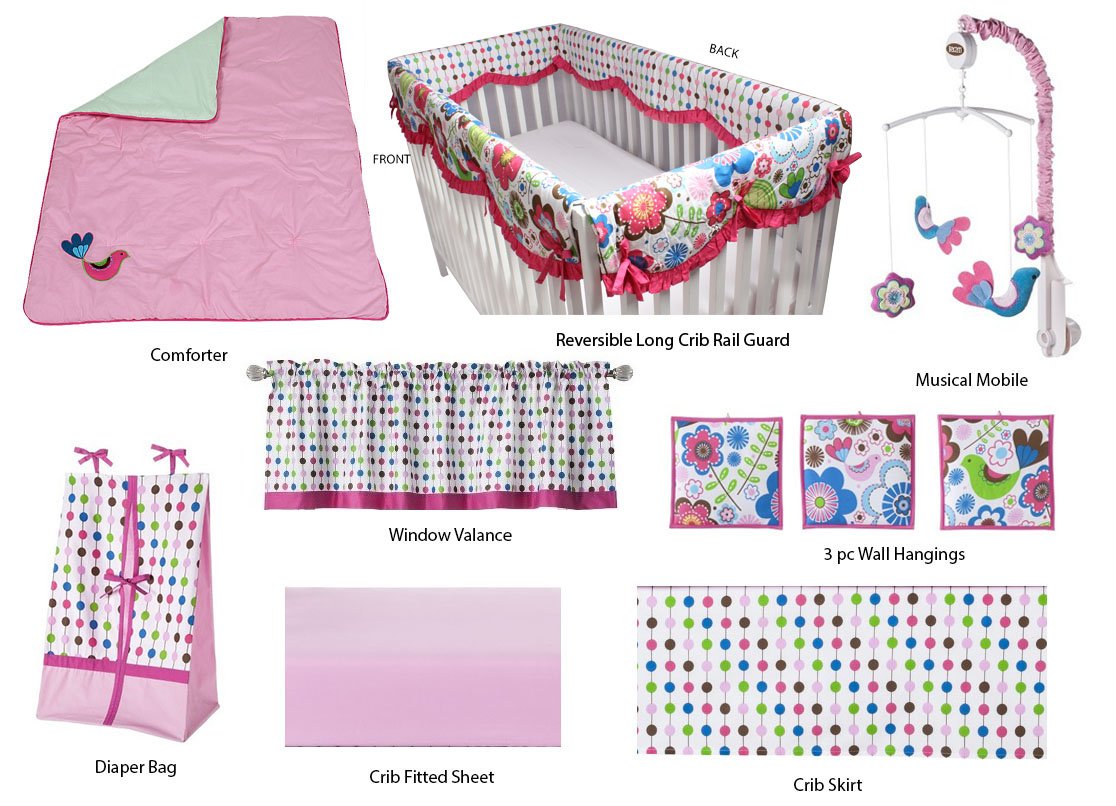 Bacati Botanical Girls Fabric Memory Photo Bulletin Board, Pink