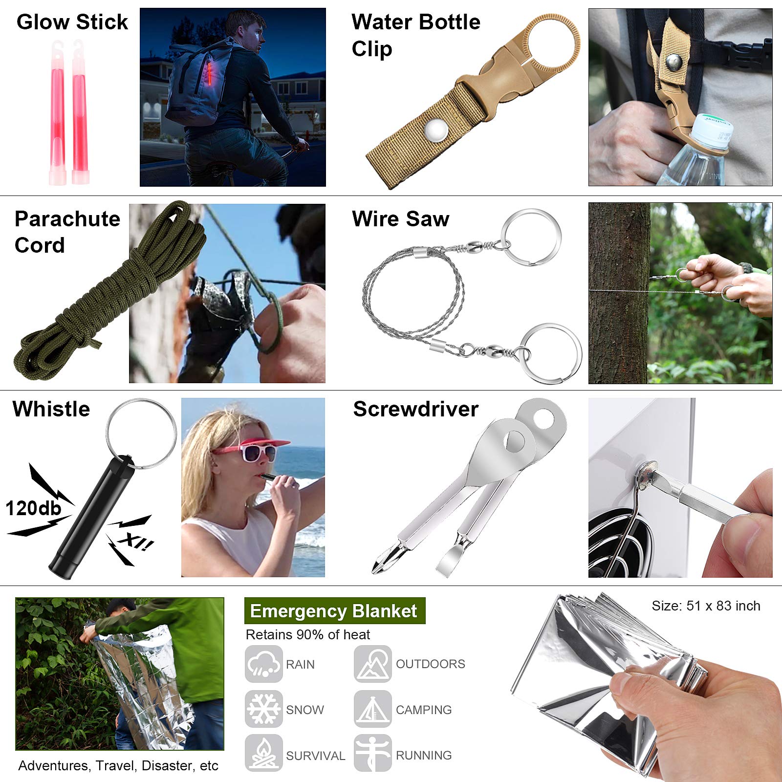 216 Pcs, Professional Survival Gear Equipment Tools First Aid Supplies kit for SOS Emergency Hiking Hunting Disaster Camping Adventures (Black)
