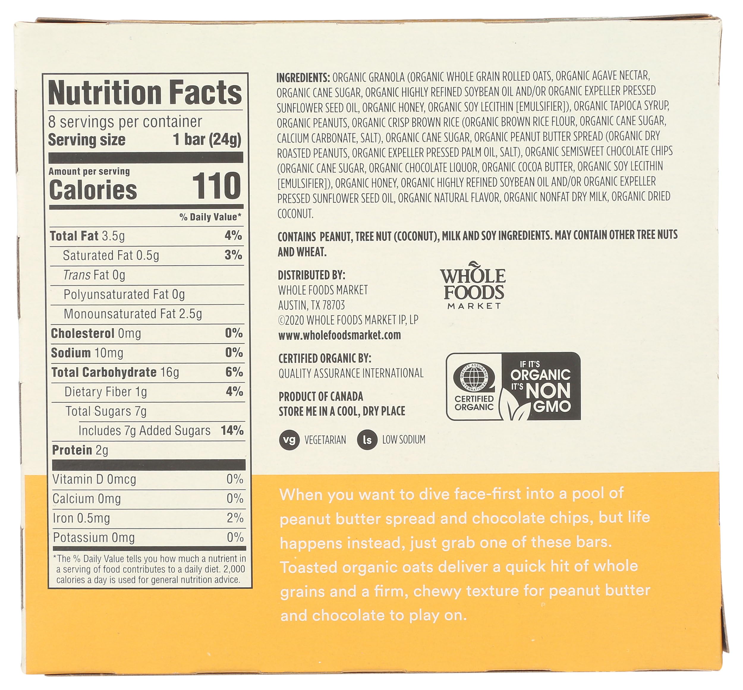 365 by Whole Foods Market, Bar Granola Chocolate Chip Peanut Butter Organic 8 Count, 6.8 Ounce