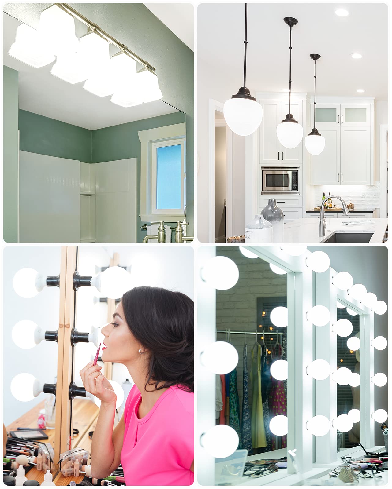 4 Pack Daylight LED Globe Light Bulbs for Bathroom, 120V 60 Watt Eqv., E26 Medium Base, Non-Dimmable Vanity Light Bulbs Round, 5000K Bright G25 LED Bulb Over Mirror