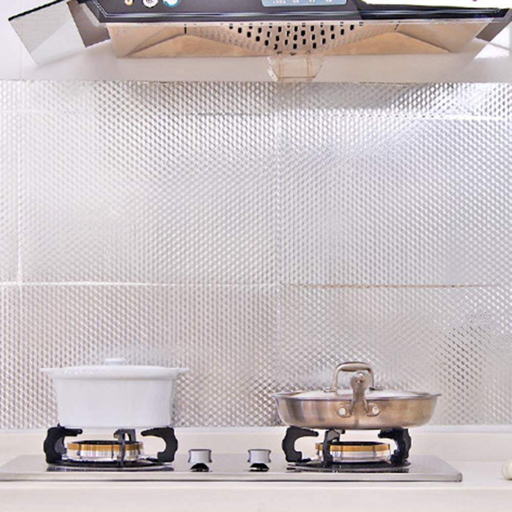 BESTonZON Self-Adhesive Heat Resisting Waterproof Damp-Proof Aluminum Foil Paper Grease-Proof Oil-Proof Leak-Proof Wall Sticker Kitchen Supplies (40cm1m)
