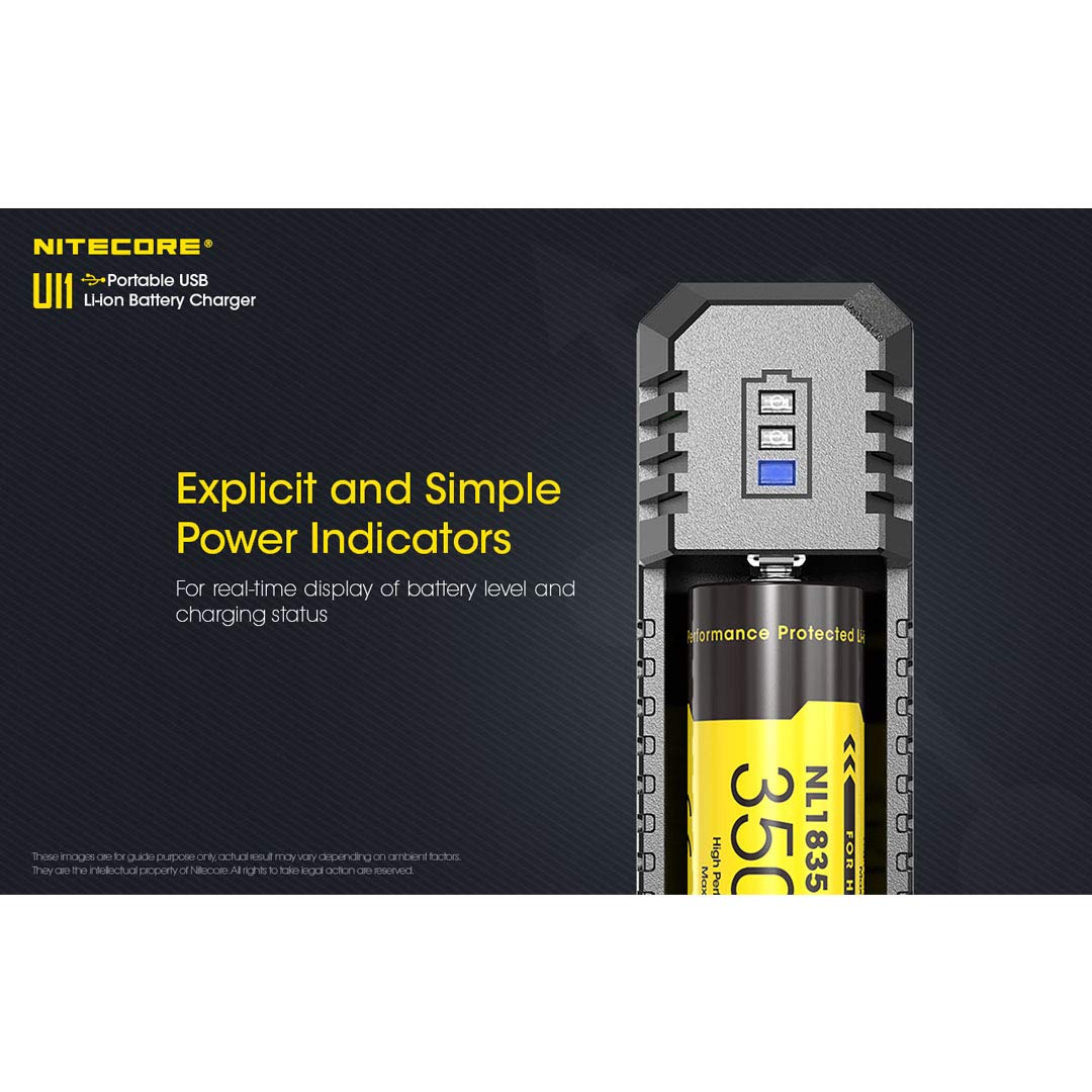 Nitecore UI1 Single-Slot Intelligent Lithium-ion Battery USB Charger for 18650, 18350, 20700, 21700, 16340, 14500 and More,and LumenTac Battery Organizer
