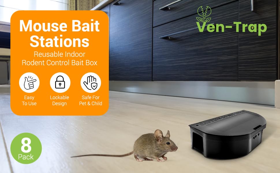 8 Pack - Mouse Bait Stations β Mice, Moles or Small Rodent Traps β Reusable Indoor Rodent Control Bait Box